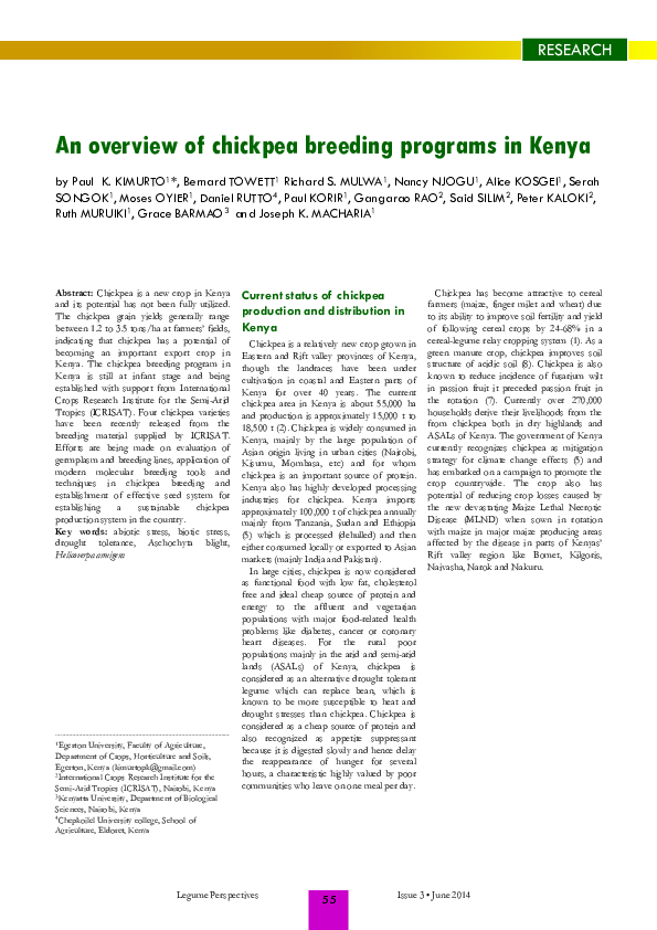 (PDF) An overview of chickpea breeding programs in Kenya