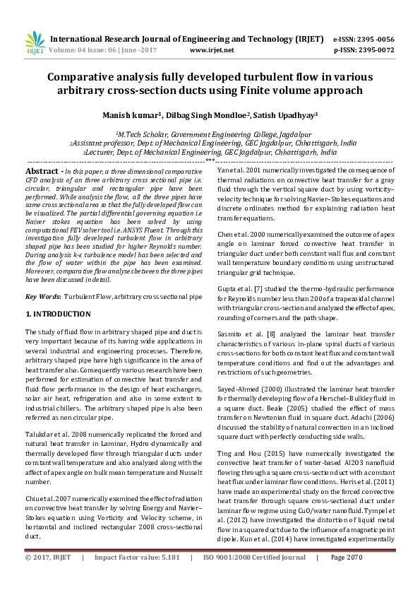 (PDF) Comparative analysis fully developed turbulent flow in various arbitrary cross-section ...