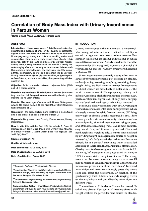 (PDF) Correlation of Body Mass Index with Urinary Incontinence in ...