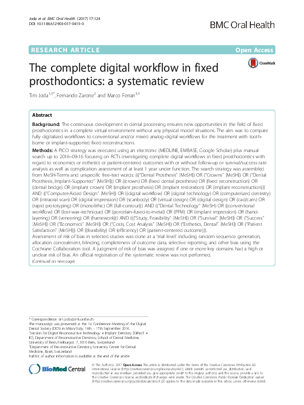 (PDF) The complete digital workflow in fixed prosthodontics: a ...