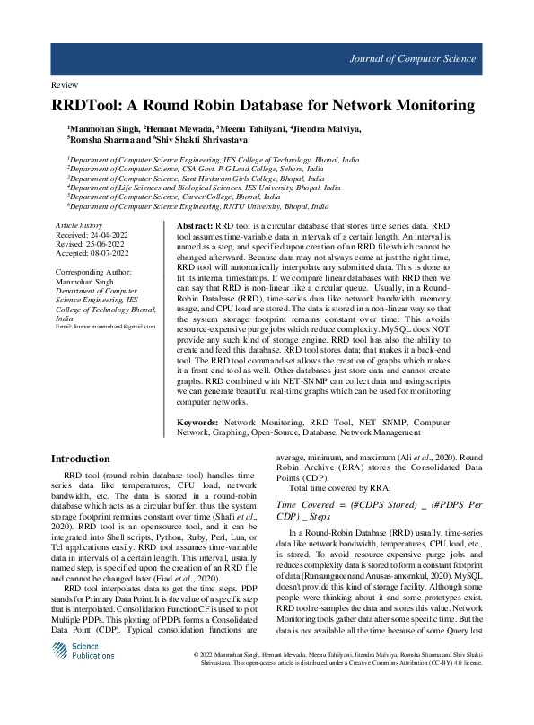 (PDF) RRDTool: A Round Robin Database for Network Monitoring