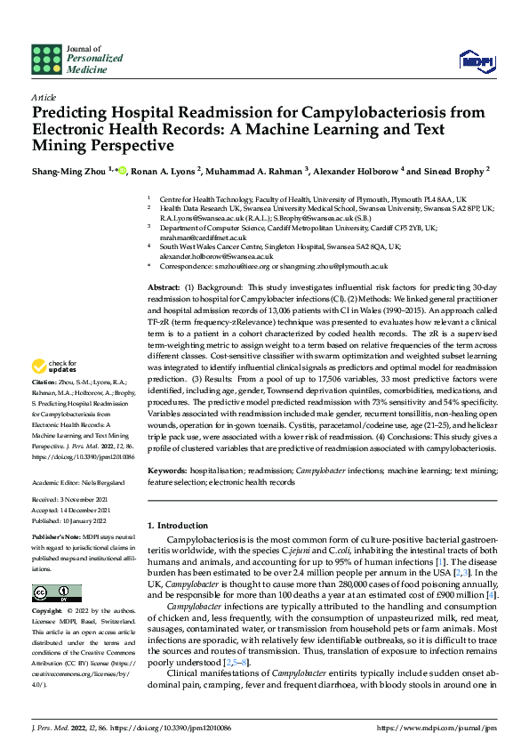 (PDF) Hospital Readmission Prediction for Campylobacteriosis