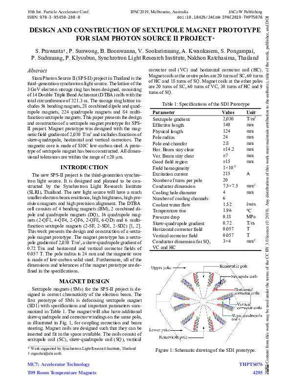 (PDF) Design and Construction of Sextupole Magnet Prototype for Siam Photon Source II Project