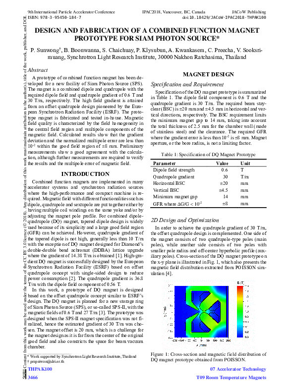 (PDF) Design and Fabrication of a Combined Function Magnet Prototype for Siam Photon Source