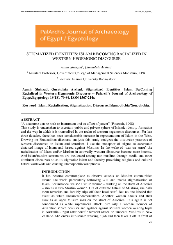 (PDF) STIGMATIZED IDENTITIES: ISLAM BE/COMING RACIALIZED IN WESTERN ...