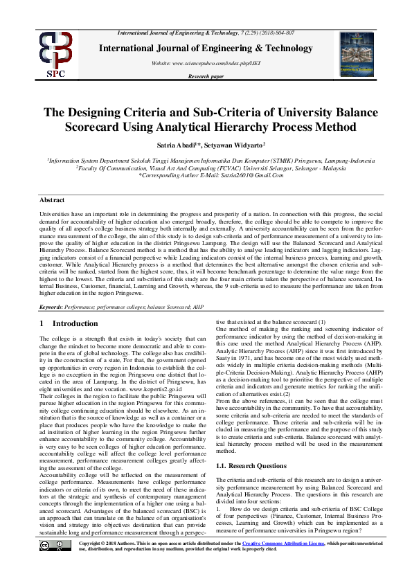 (PDF) The Designing Criteria and Sub-Criteria of University Balance Scorecard Using Analytical ...