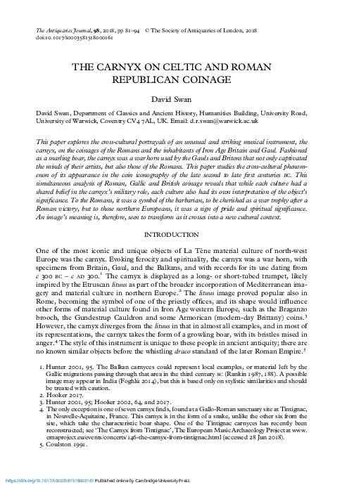 (PDF) The Carnyx on Celtic and Roman Republican Coinage