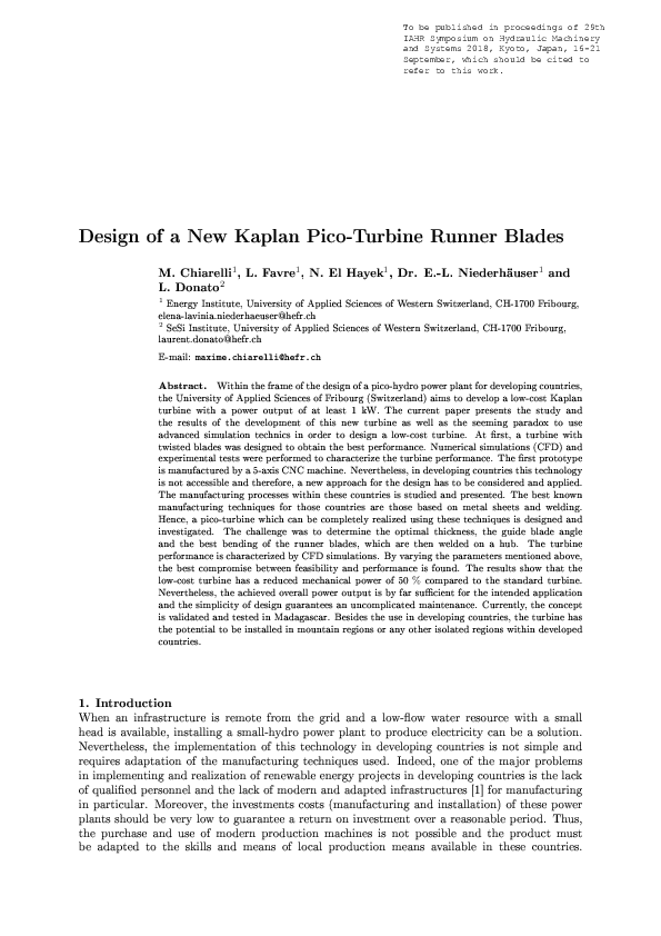 (PDF) Design of a new Kaplan pico-turbine runner blades