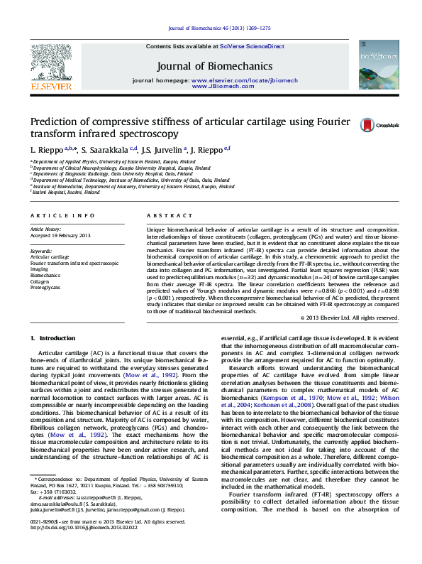 (PDF) Prediction of compressive stiffness of articular cartilage using Fourier transform ...