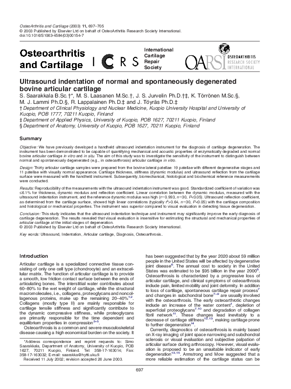 Pdf Ultrasound Indentation Of Normal And Spontaneously Degenerated