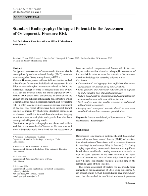 (PDF) Standard Radiography: Untapped Potential in the Assessment of Osteoporotic Fracture Risk