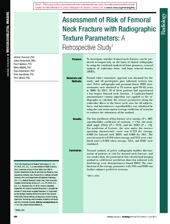 (PDF) Assessment of Risk of Femoral Neck Fracture with Radiographic ...