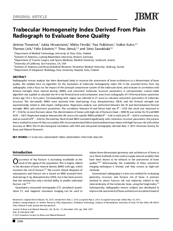 (PDF) Trabecular Homogeneity Index Derived From Plain Radiograph to ...