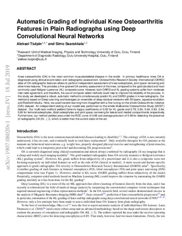(PDF) Automatic grading of individual knee osteoarthritis features in plain radiographs using ...