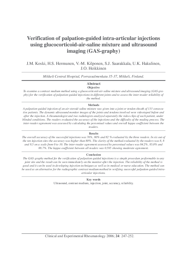(PDF) Verification of palpation-guided intra-articular injections using glucocorticoid-air ...