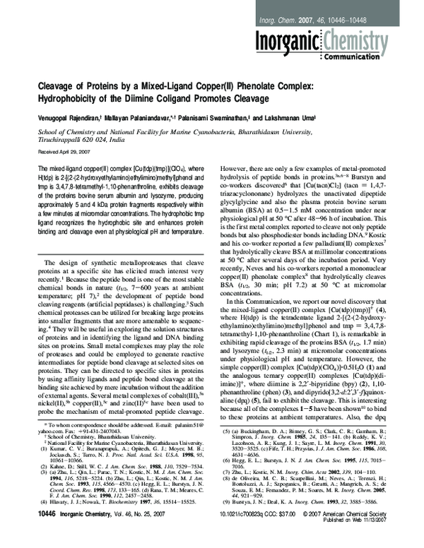 (PDF) Cleavage of Proteins by a Mixed-Ligand Copper(II) Phenolate ...