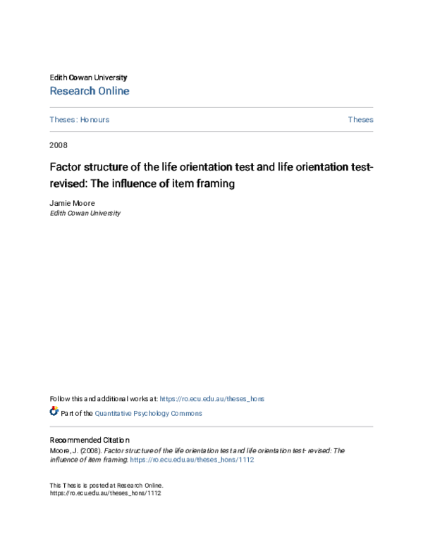 (PDF) Factor structure of the life orientation test and life ...