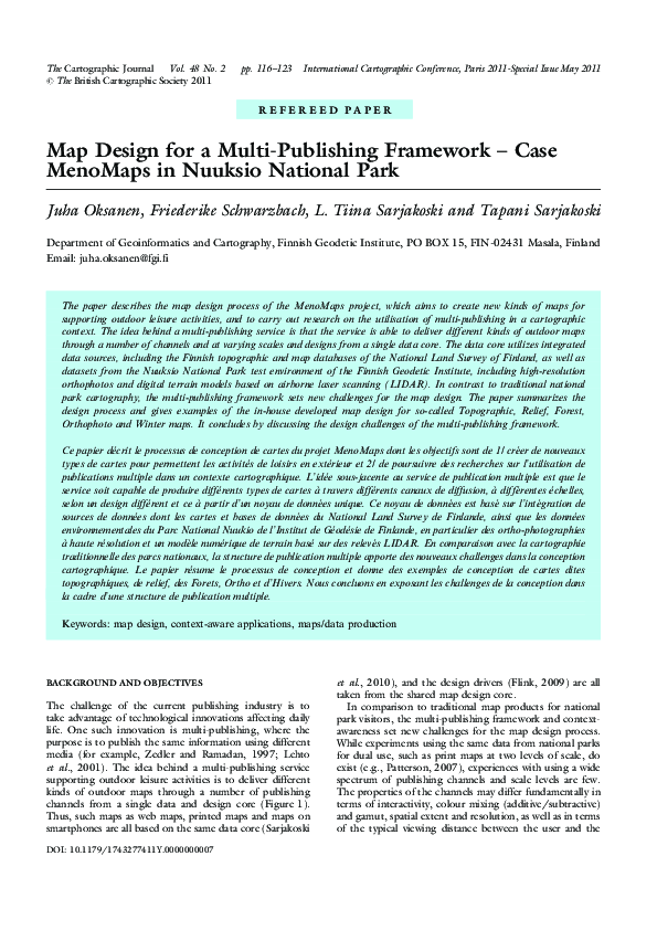 (PDF) Map Design for a Multi-Publishing Framework – Case MenoMaps in Nuuksio National Park | L ...