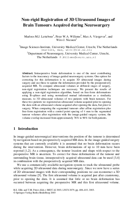 (PDF) Non-rigid Registration of 3D Ultrasound Images of Brain Tumours Acquired during ...