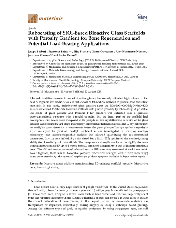 (PDF) Robocasting of SiO2-Based Bioactive Glass Scaffolds with Porosity ...