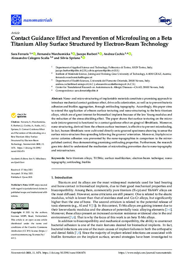 (PDF) Contact Guidance Effect and Prevention of Microfouling on a Beta ...