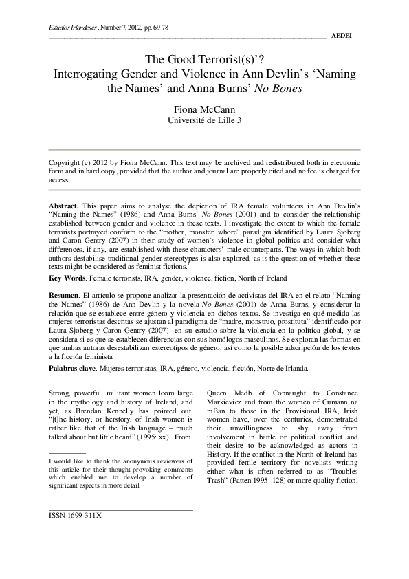 (PDF) ‘The Good Terrorist(s)’? Interrogating Gender and Violence in Ann ...