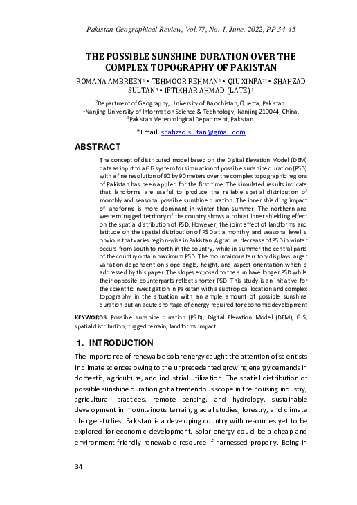 (PDF) THE POSSIBLE SUNSHINE DURATION OVER THE COMPLEX TOPOGRAPHY OF ...