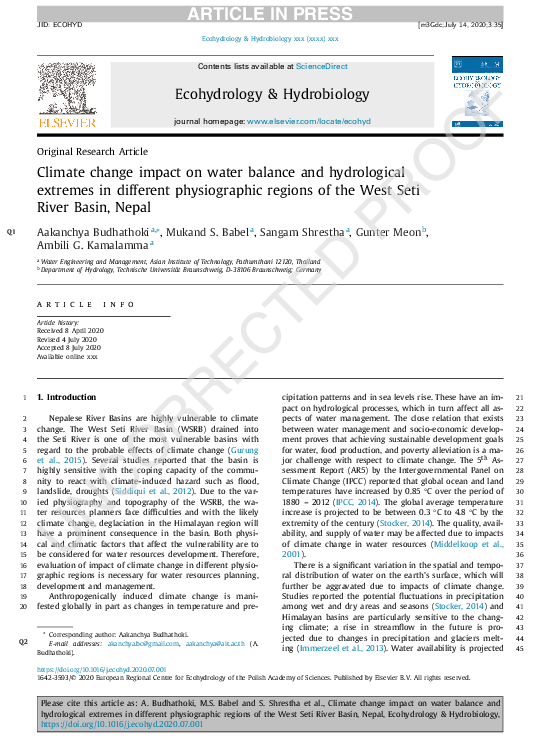 (PDF) Climate change impact on water balance and hydrological extremes ...