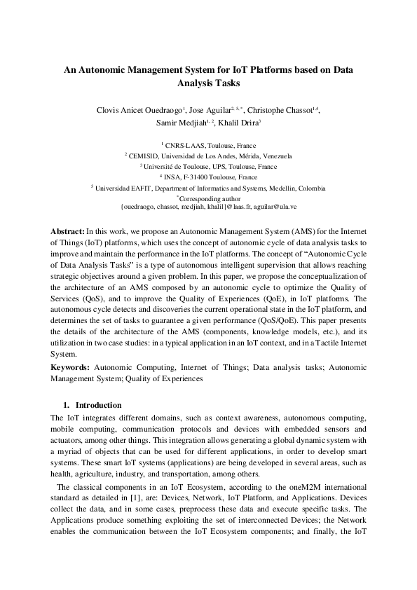 (PDF) An autonomic management system for IoT platforms based on data analysis tasks