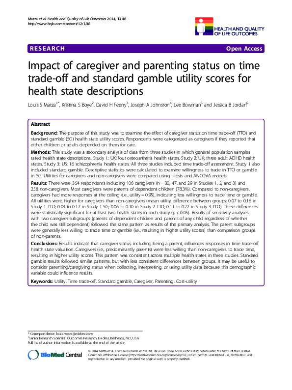 (PDF) Impact of caregiver and parenting status on time trade-off and ...
