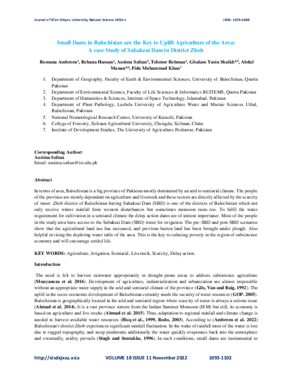 (PDF) Small Dams in Balochistan are the Key to Uplift Agriculture of ...