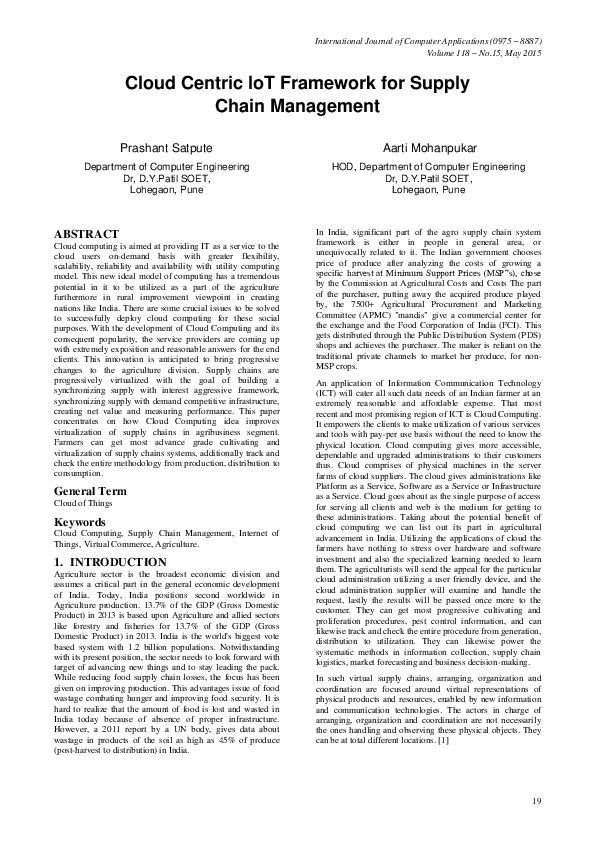 (PDF) Cloud Centric IoT Framework for Supply Chain Management