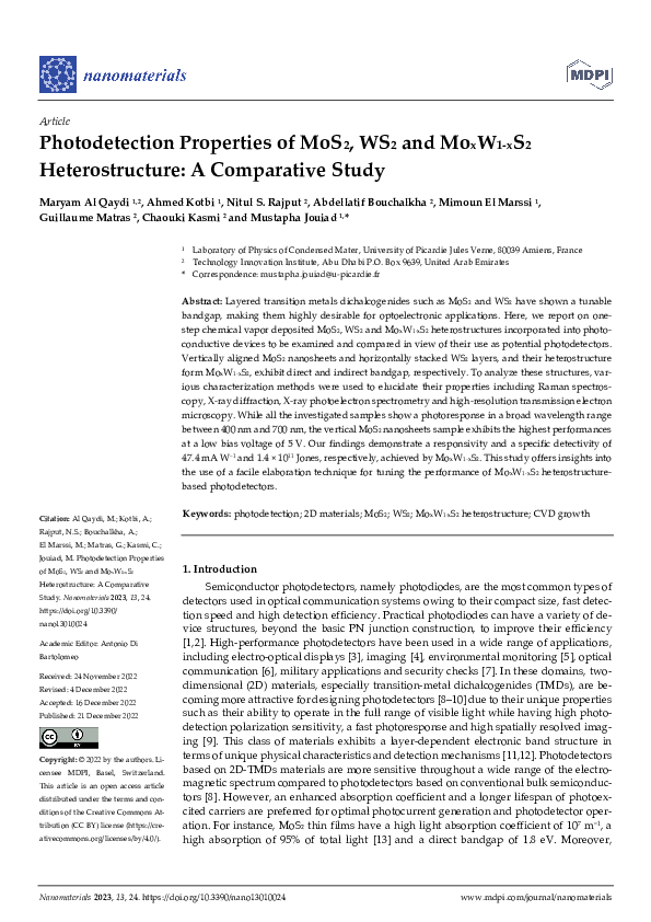 (PDF) Photodetection Properties of MoS2, WS2 and MoxW1-xS2 ...