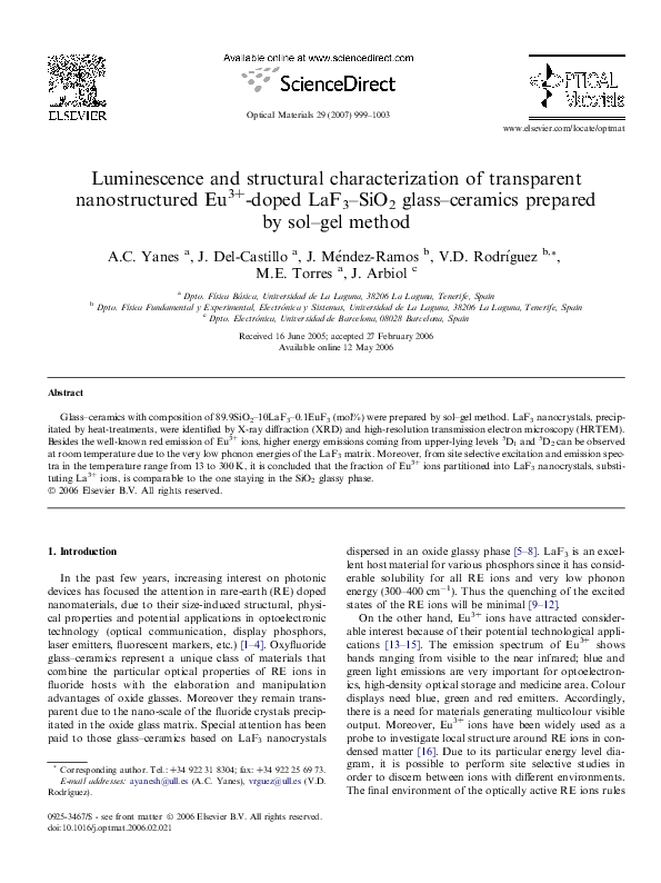(PDF) Luminescence and structural characterization of transparent nanostructured Eu3+-doped LaF3 ...
