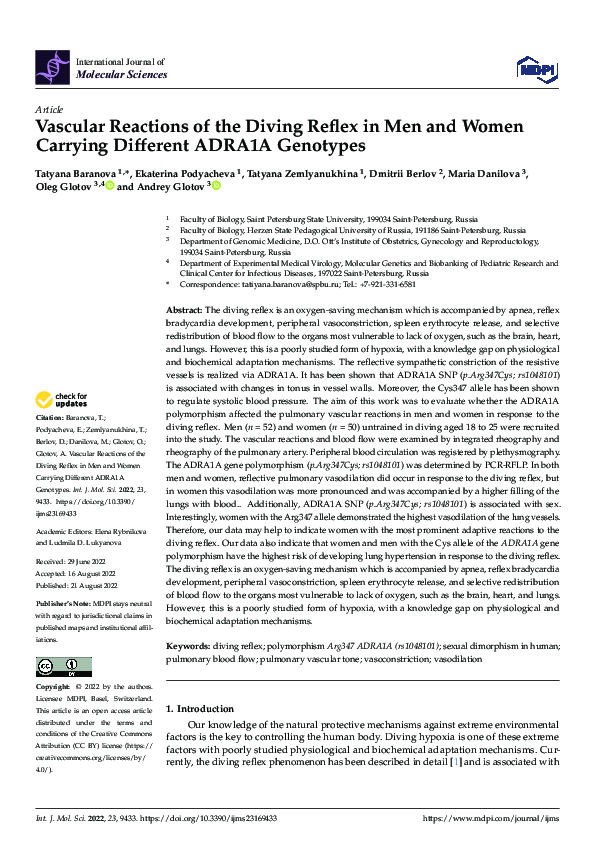 (PDF) Vascular Reactions of the Diving Reflex in Men and Women Carrying ...