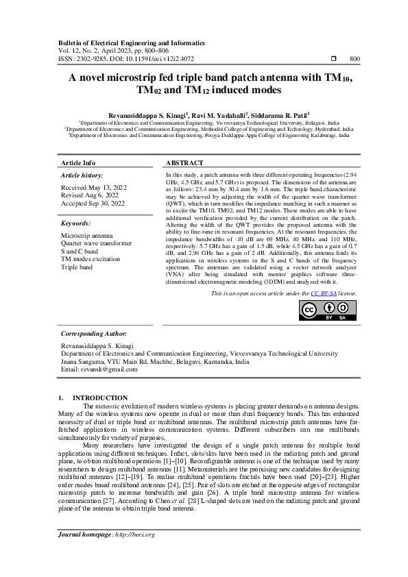 (PDF) A novel microstrip fed triple band patch antenna with TM10, TM02 and TM12 induced modes ...