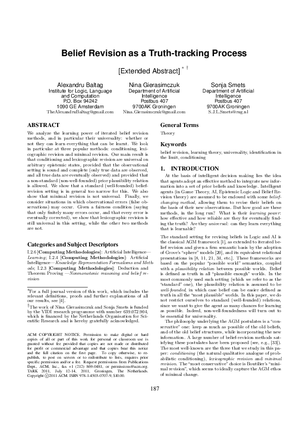 (PDF) Belief revision as a truth-tracking process