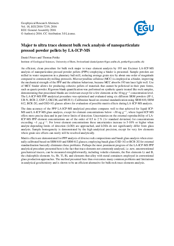 (PDF) Major to ultra trace element bulk rock analysis of nanoparticulate pressed powder pellets ...