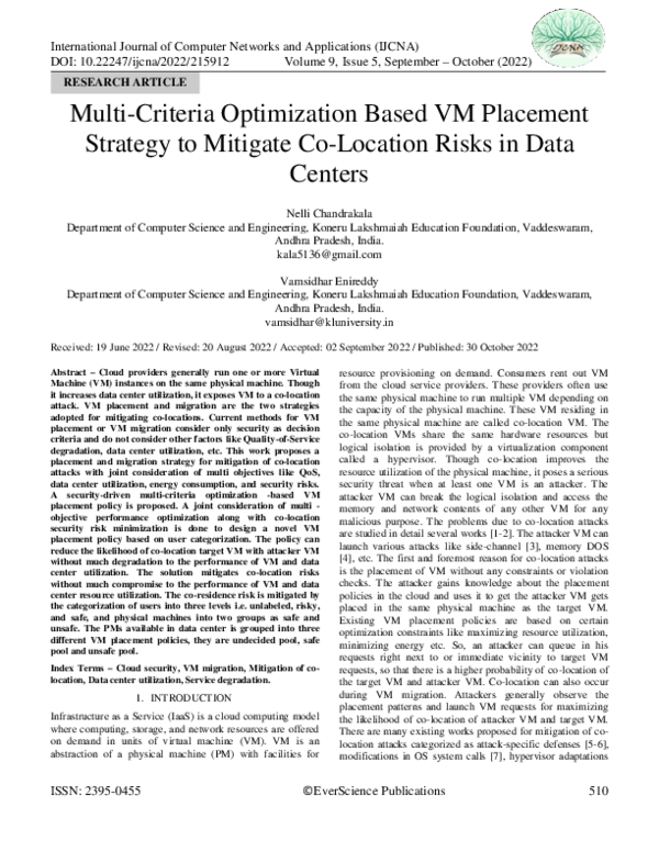 (PDF) Multi-Criteria Optimization Based VM Placement Strategy to ...