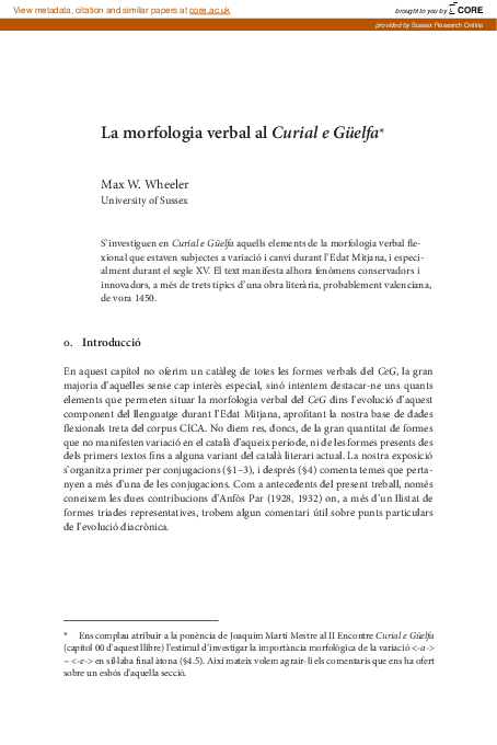 (PDF) La morfologia verbal al Curial e Güelfa [Verb morphology in ...