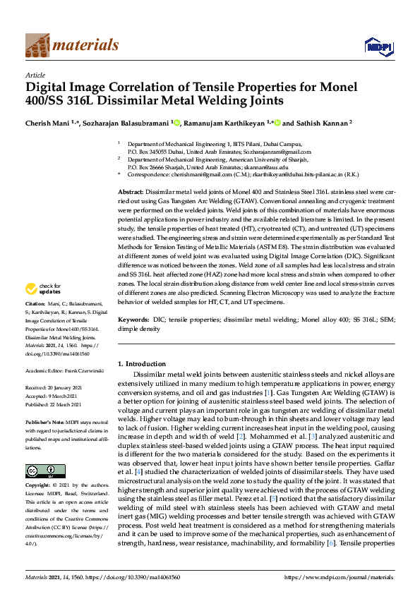 (PDF) Digital Image Correlation of Tensile Properties for Monel 400/SS ...