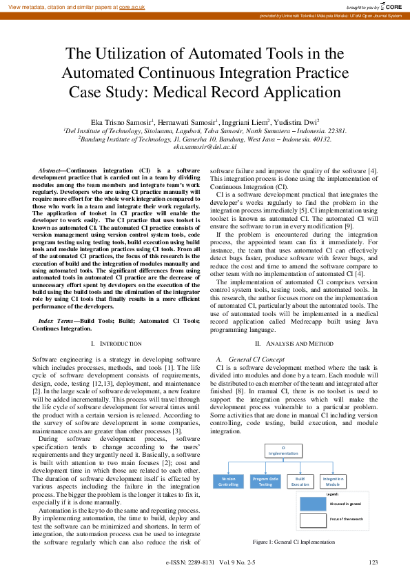 (PDF) The Utilization of Automated Tools in the Automated Continuous Integration Practice Case ...