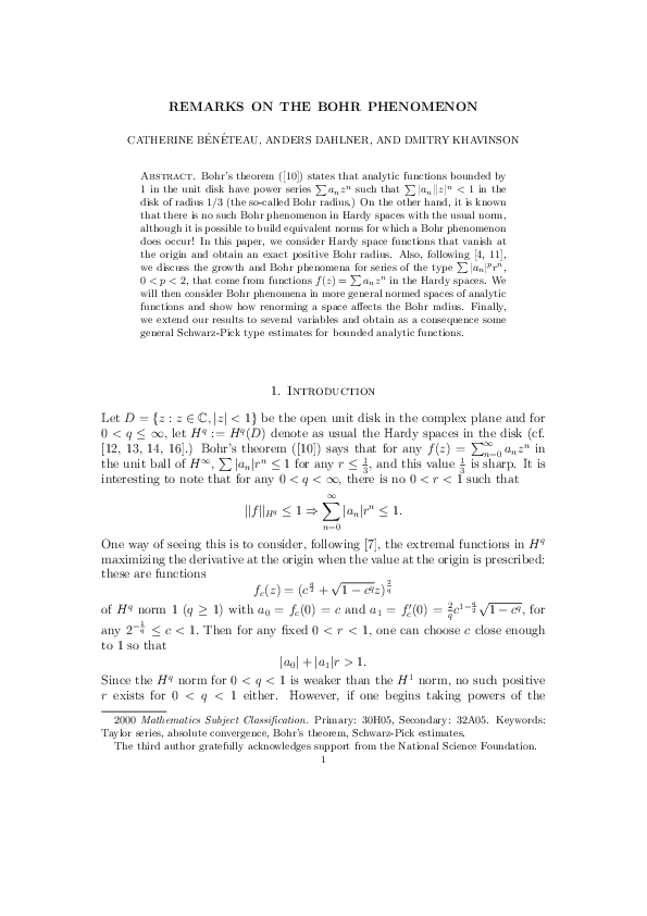 (PDF) On the Bohr Phenomenon | Anders Dahlner - Academia.edu