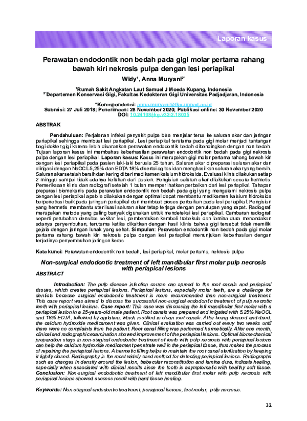 (PDF) Perawatan endodontik non bedah pada gigi molar pertama rahang ...