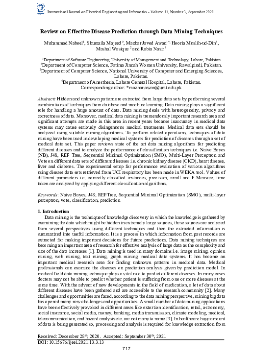 (PDF) Review on Effective Disease Prediction through Data Mining Techniques