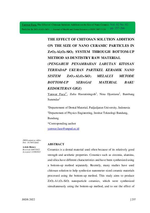 (PDF) THE EFFECT OF CHITOSAN SOLUTION ADDITION ON THE SIZE OF NANO ...