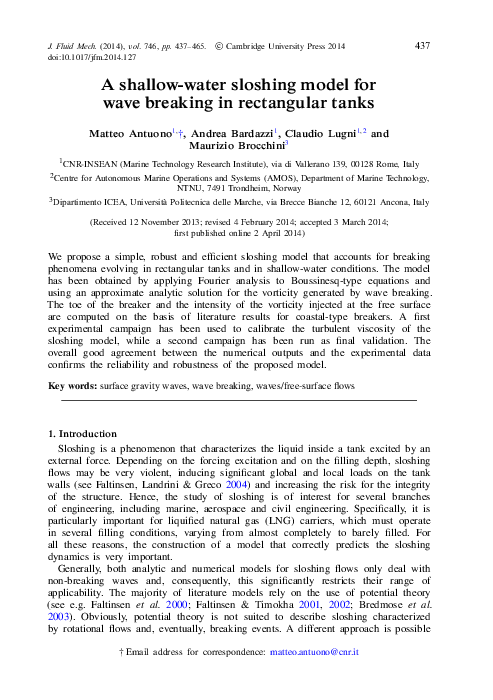 (PDF) A shallow-water sloshing model for wave breaking in rectangular tanks