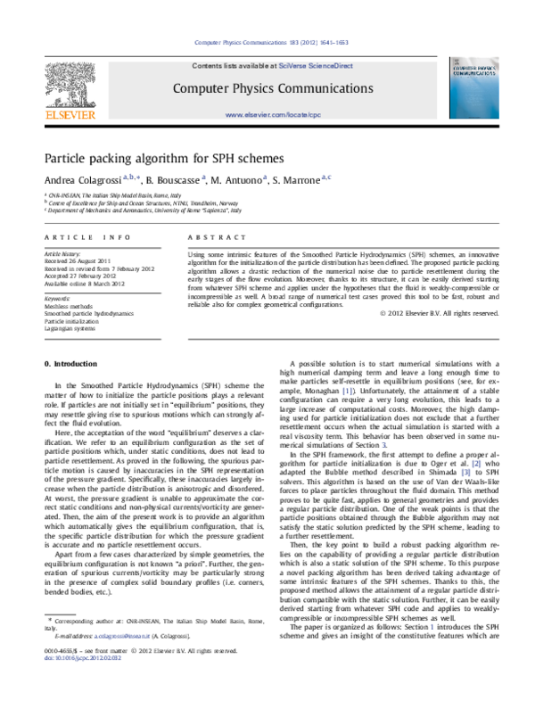 (PDF) Particle packing algorithm for SPH schemes | Matteo Antuono - Academia.edu