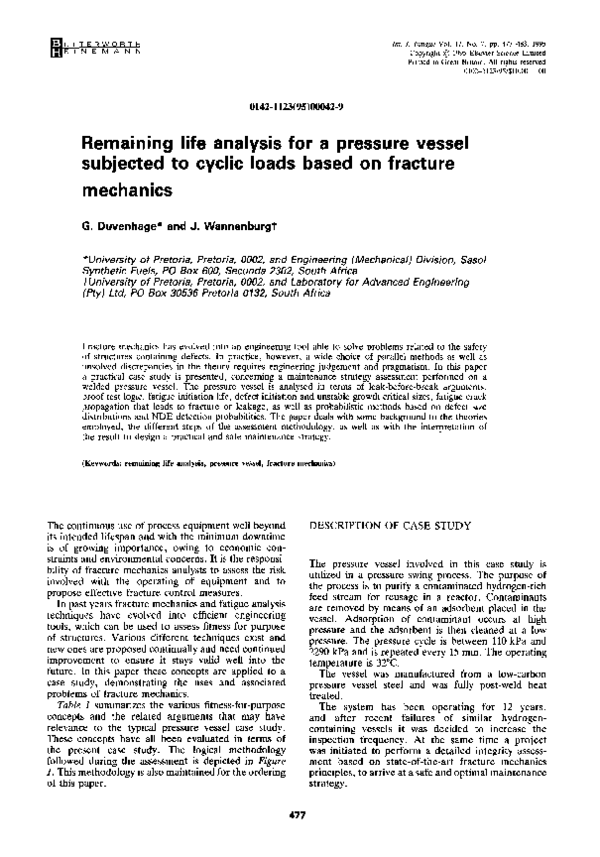 (PDF) Remaining life analysis for a pressure vessel subjected to cyclic loads based on fracture ...