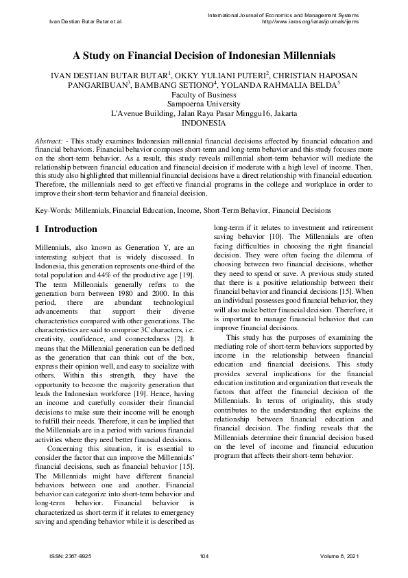 (PDF) A Study on Financial Decision of Indonesian Millennials